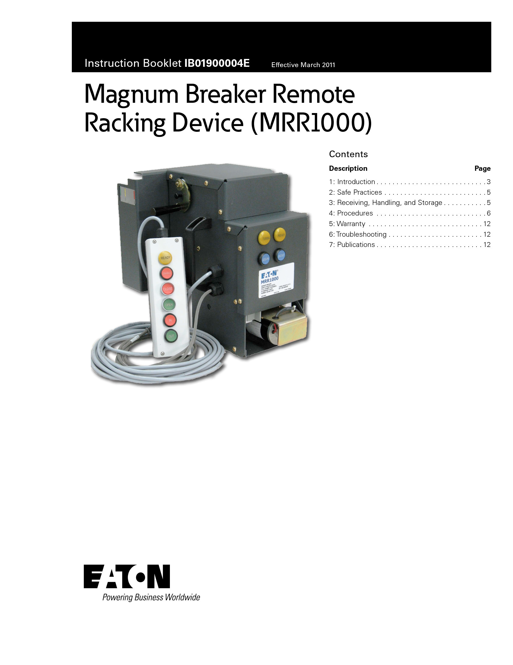 Savona Equipment Supplies Eaton MRR1000 Remote Racking Device