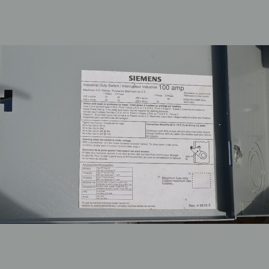 Desconectador Fusible Siemens de 100 amp