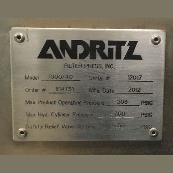 Andritz 1000mm Sidebar Filter Press System