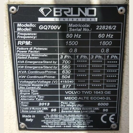 Bruno 560kW Diesel Generator