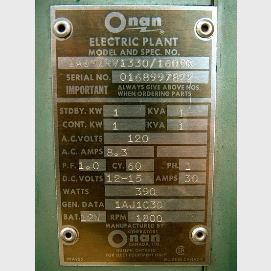 Onan 1 KW propane generator