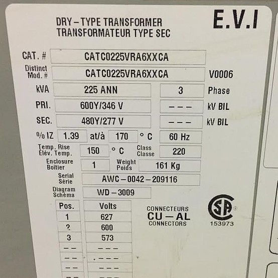 Evi Transformer Supplier Worldwide Used 225 Kva 600v 480v