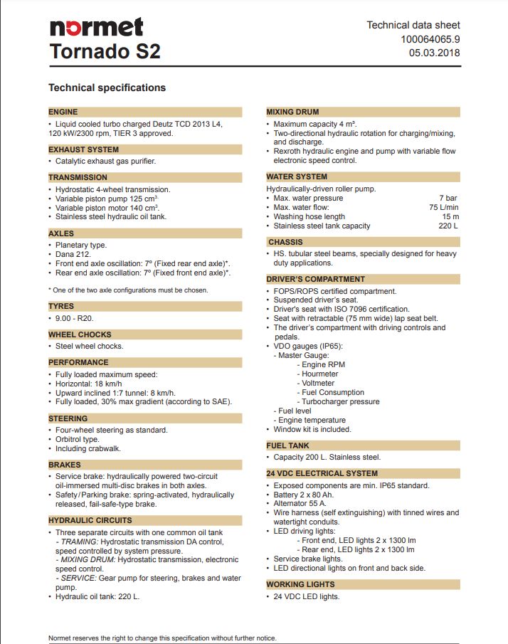 Normet Tornado S2 Mixer