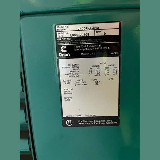 750kW Cummins Onan Diesel Generator