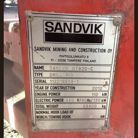 2012 Sandvik DT820-C Jumbo Drill