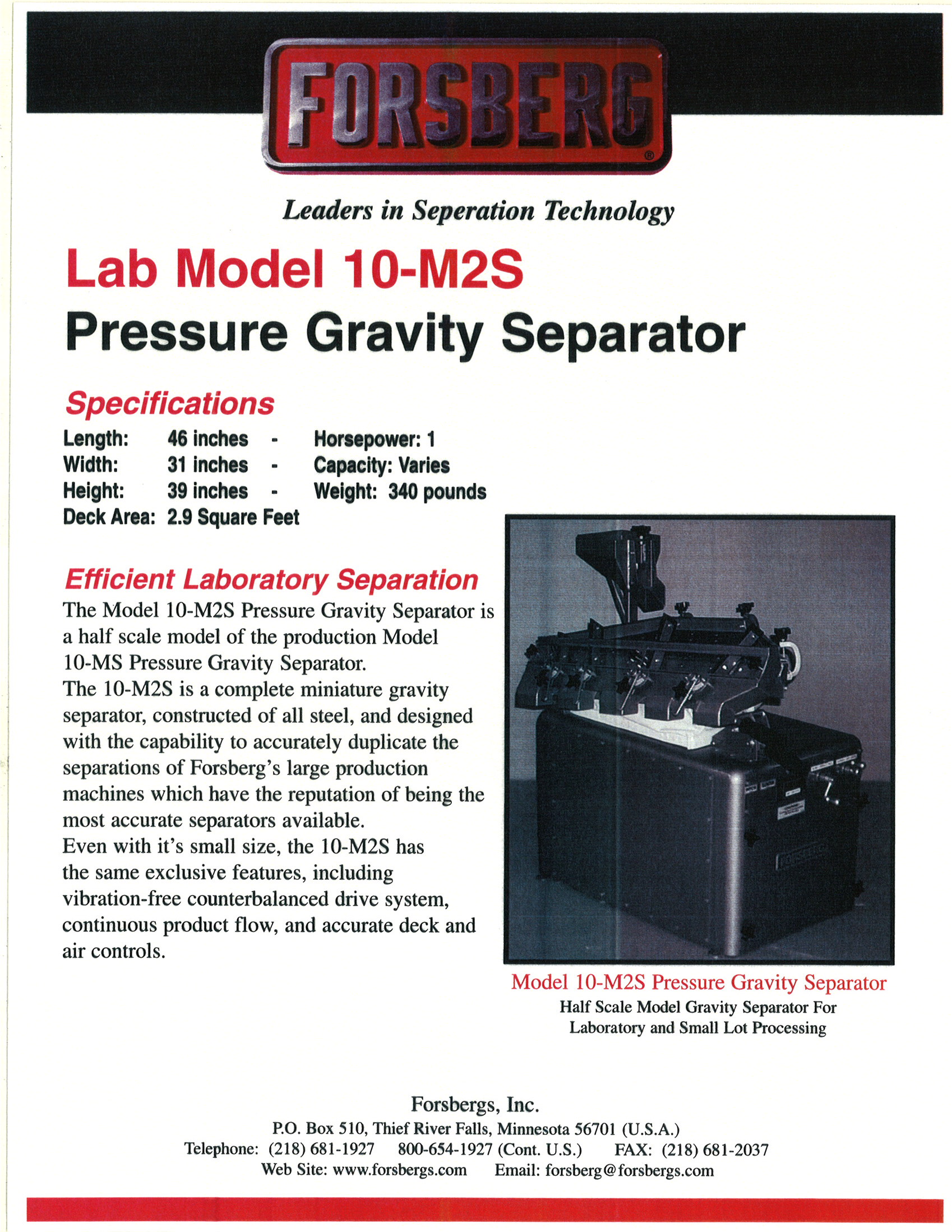 Forsberg 10-M2S Lab Size Gravity Table