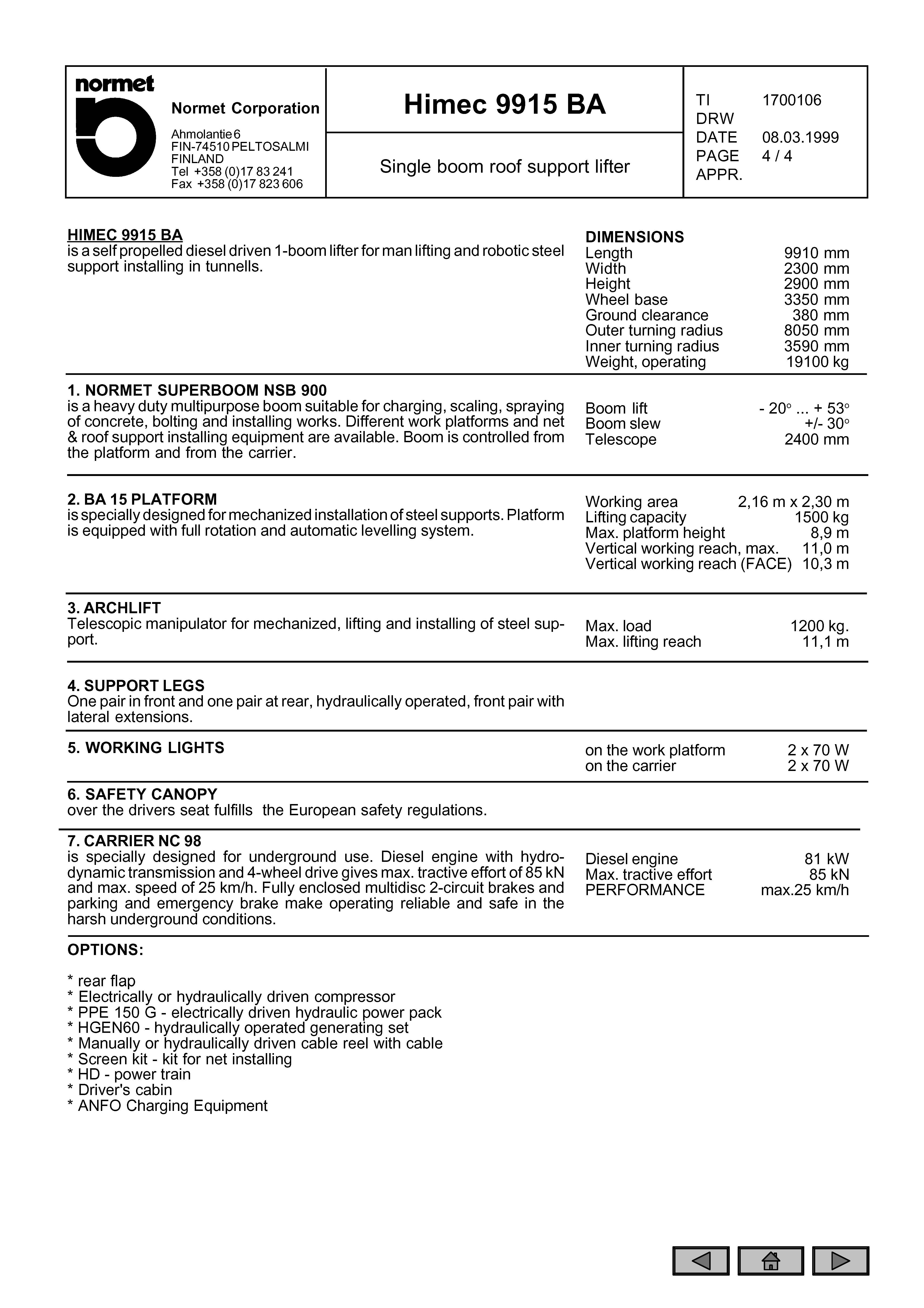 Normet Himec 9915BA Service Platform