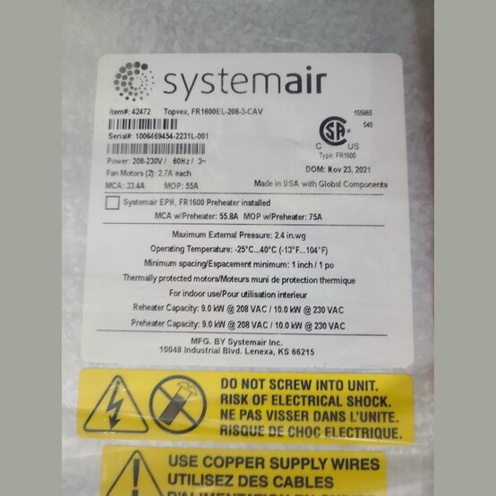 Systemair Topvex FR1600EL Compact Air Handling Unit