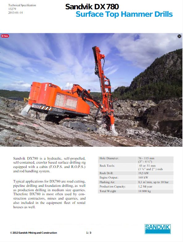 Sandvik DX780 Surface Top Hammer Drill