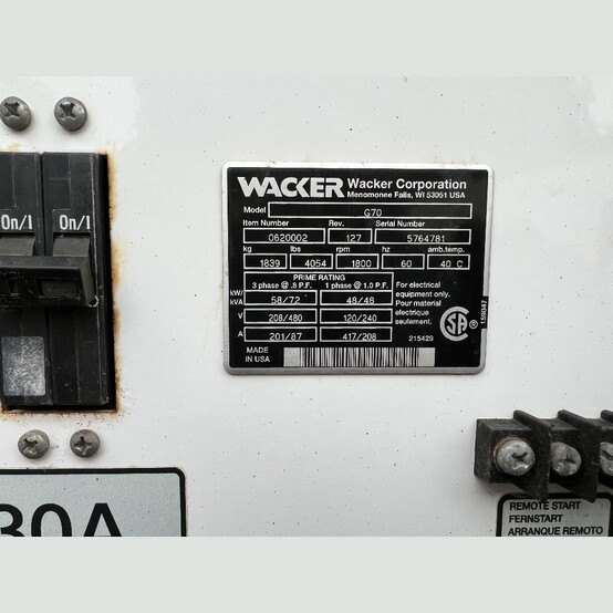 58kW Wacker G70 Diesel Generator