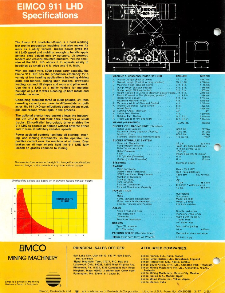 Eimco 911 1-Yard Scooptram