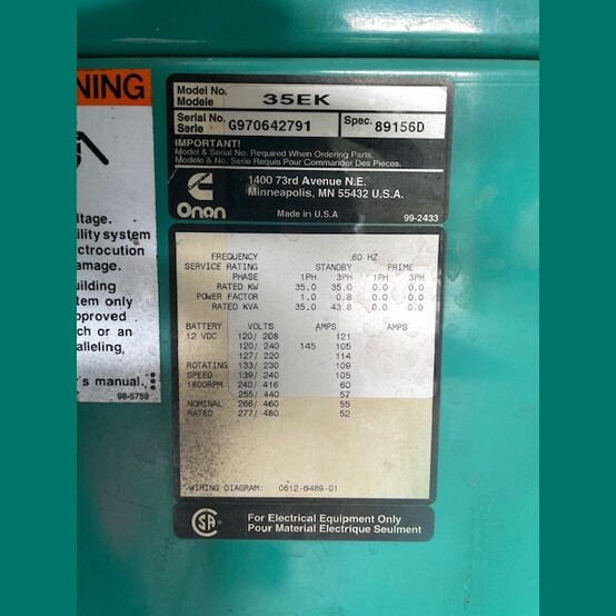 35kW Onan Natural Gas/Propane Generator