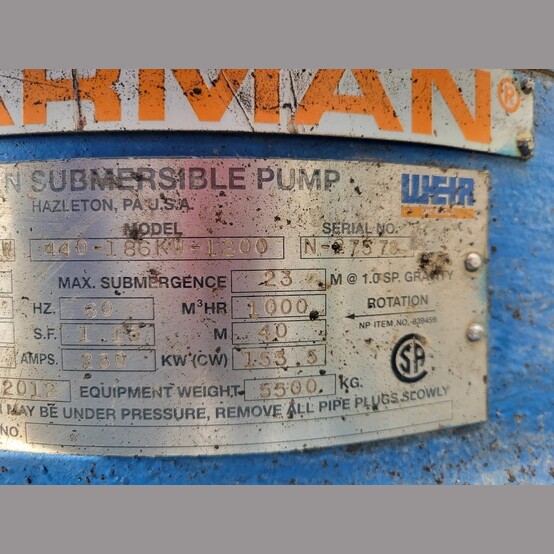 Warman SHW 440-186KW-1200 Submersible Pumps