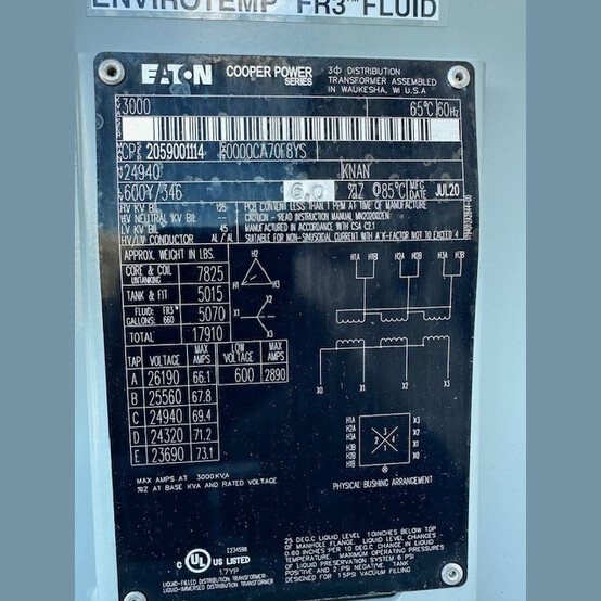 3000kVA Eaton Distribution Transformer