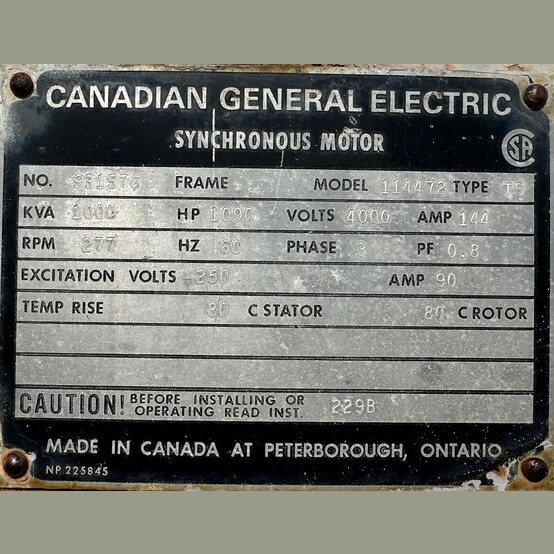 Canadian General Electric 1000HP Synchronous Motor