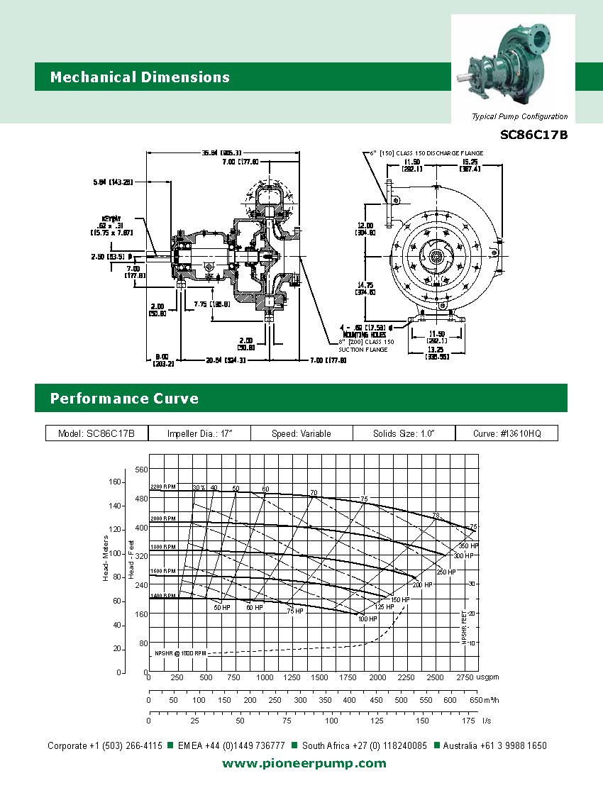 Pioneer 8in x 6in Centrifugal Pump