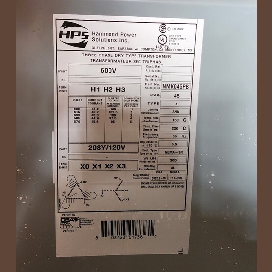 45kVA Hammond Transformer