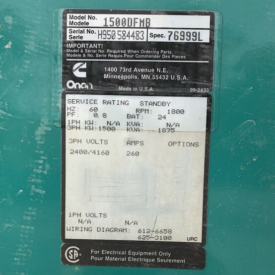 1500kW Cummins Diesel Generator