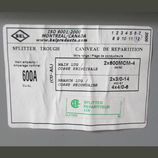 Bel 600 Amp Splitter Trough