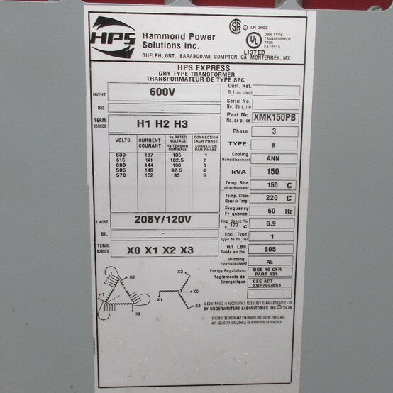 Hammond 150kVA Transformer