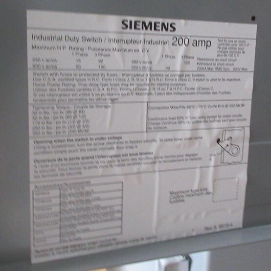 Siemens 200 Amp Fusible Disconnect