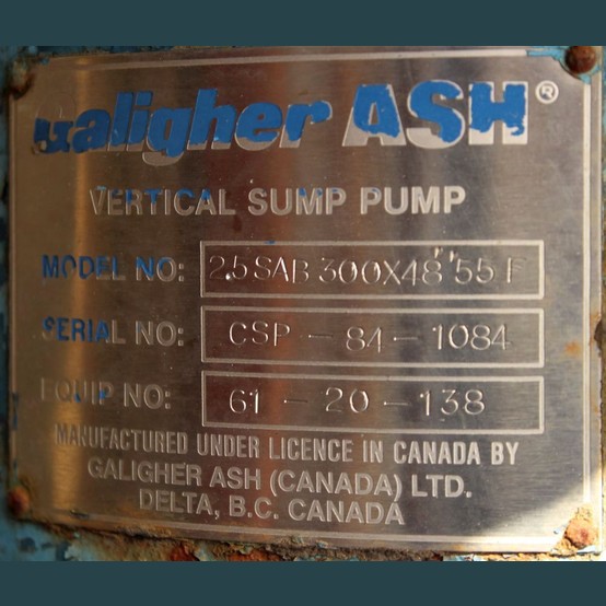 Galigher Sump Pump Supplier Worldwide | Used 2.5 in. Vertical Sump Pump ...