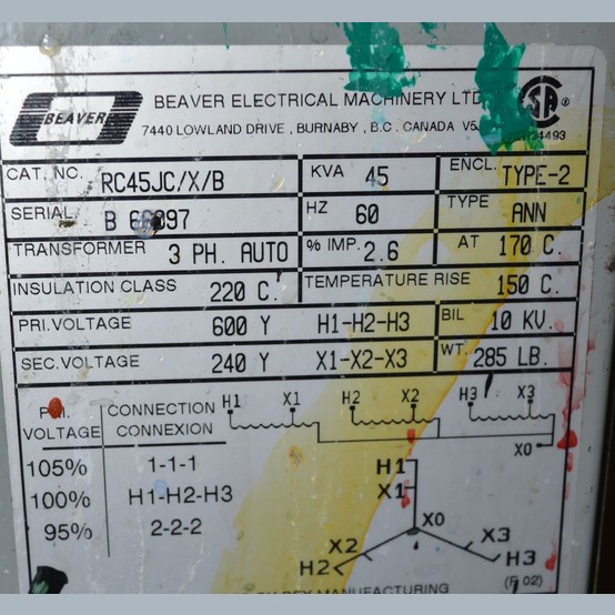 Beaver Electrical Transformer Supplier Worldwide | Used 45 kVA 600V ...
