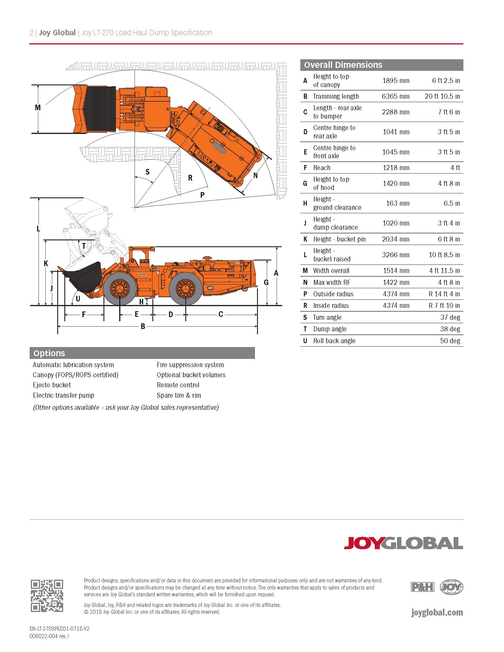 Scooptram Joy LT-270 de 1.5 yardas