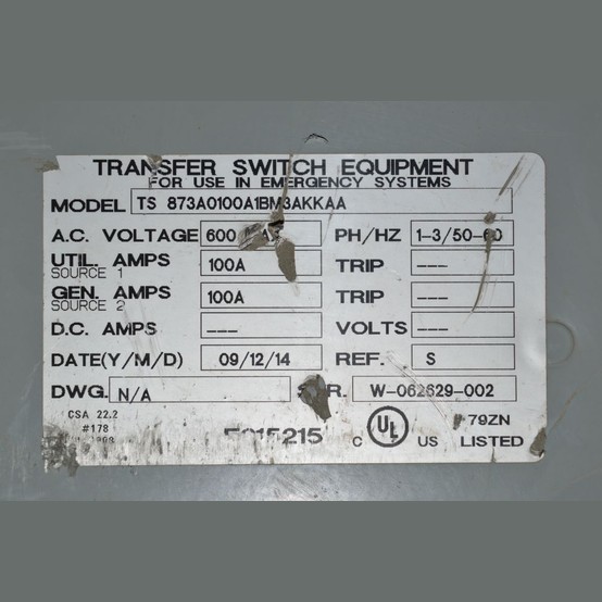 Used 100 Amp Transfer Switch For Sale | Thompson Technology Transfer ...