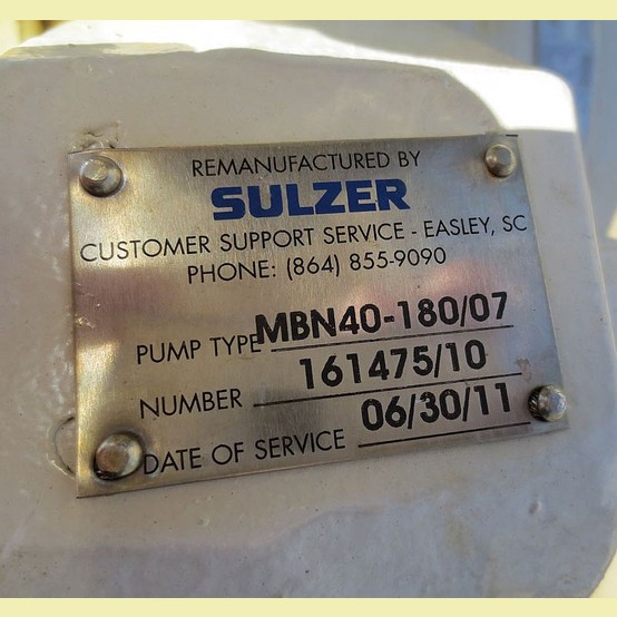 Sulzer Centrifugal Pump Supplier Worldwide | Used Sulzer MBN40-180/07 ...