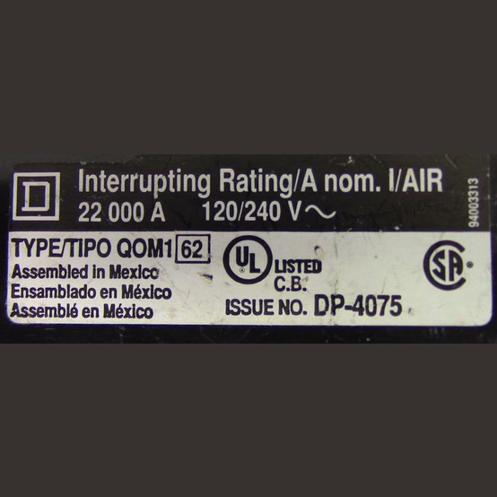 Used Square D 2 Pole 100 Amp Panel Main Breaker For Sale