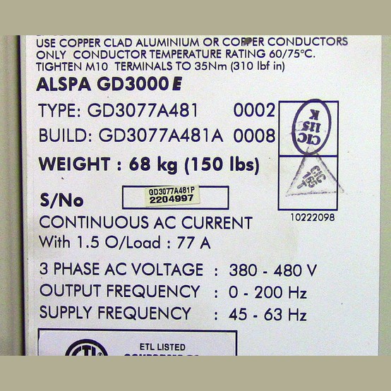 VFD Alstom de 60 HP usado a la venta