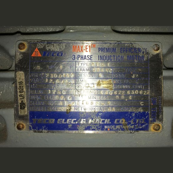 Used Teco Max E1 Premium Efficiency 5 HP Motor For Sale