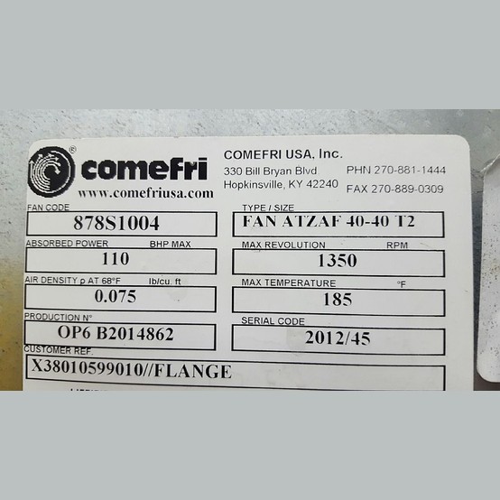 Comefri Centrifugal Fan Supplier Worldwide | Used Comefri ATZAF 40-40 ...