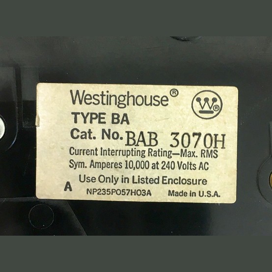 Used Westinghouse 3 Pole 70 Amp Bolt-On Breaker For Sale