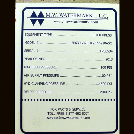 M.W. Watermark Filter Press Supplier Worldwide | Used M.W. Watermark 24 ...