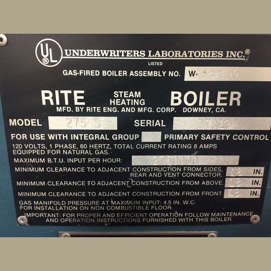Rite Steam Heating 2.75 Million BTU Boiler for sale | used Rite Steam ...