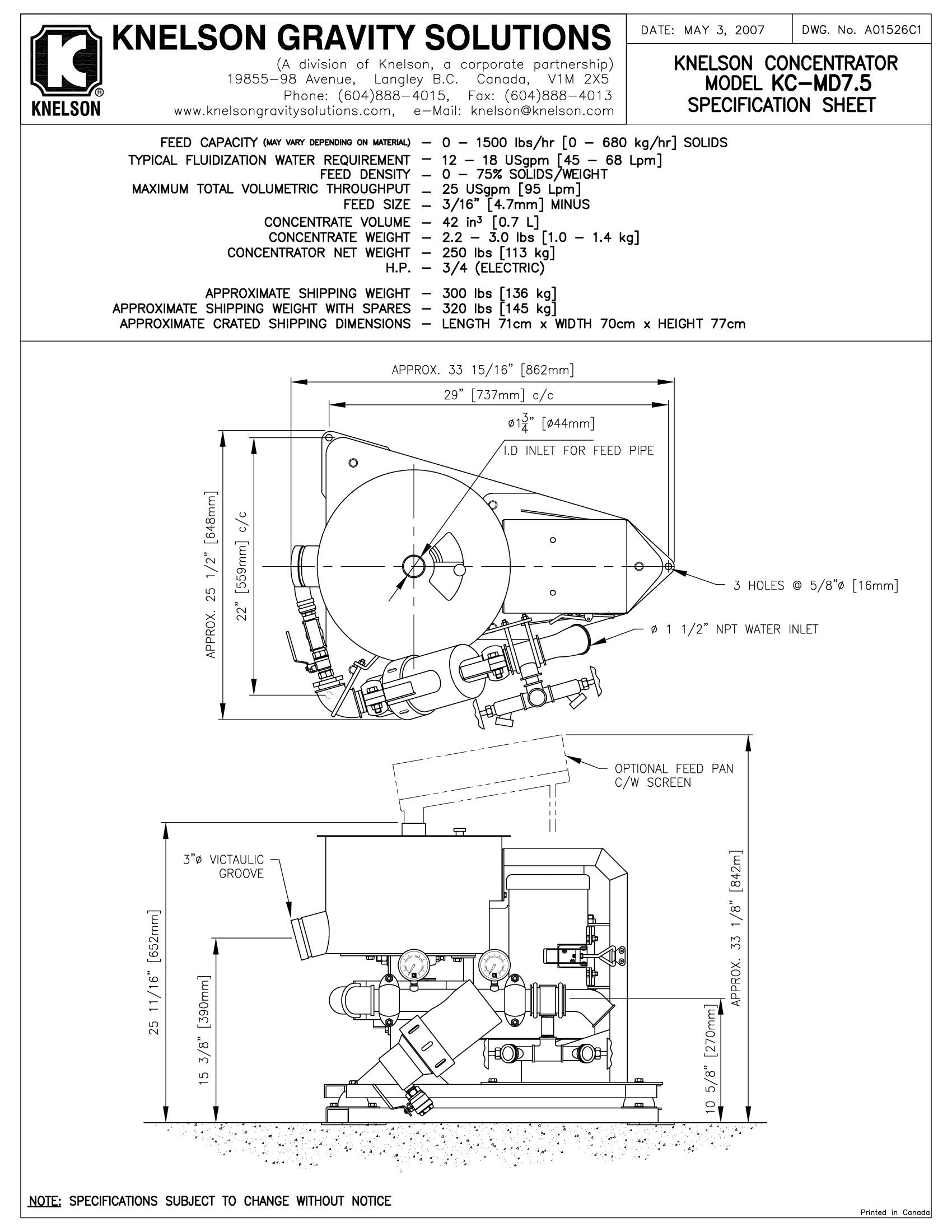 Knelson KCMD 7.5 Concentrator