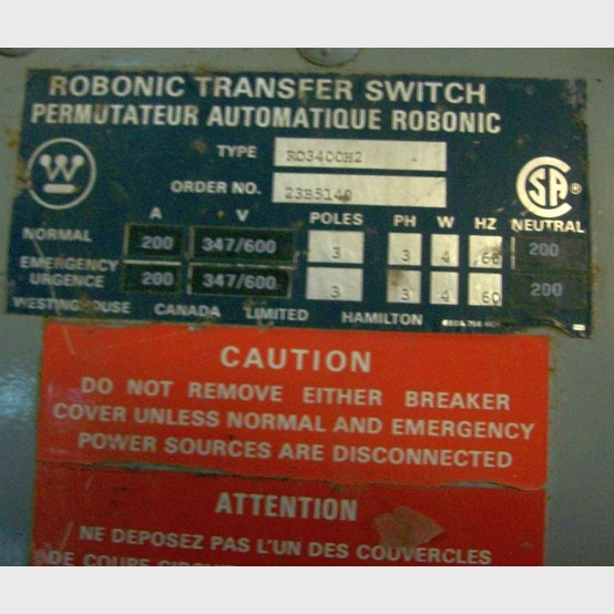 Westinghouse 200 Amp Robonic Transfer Switches