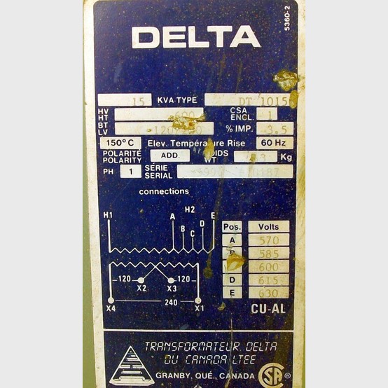 15 KVA 600/120-240 Volt Delta Transformer for Sale For Sale By Savona ...