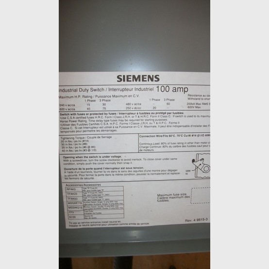 Siemens fusible disconnect supplier worldwide | Used Siemens 100 amp ...