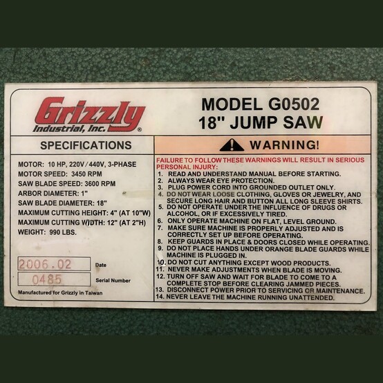 Grizzly 18 in. Jump Saw